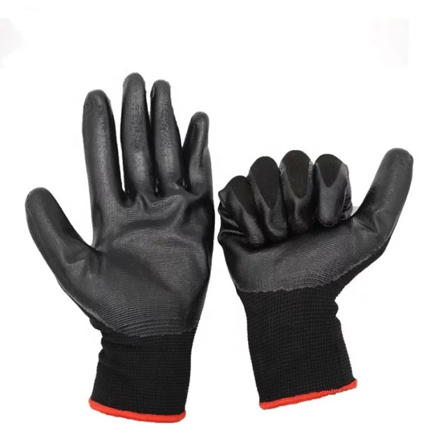Black Rubberized Hand Gloves PPE Construction Electrical Mechanical Use ...