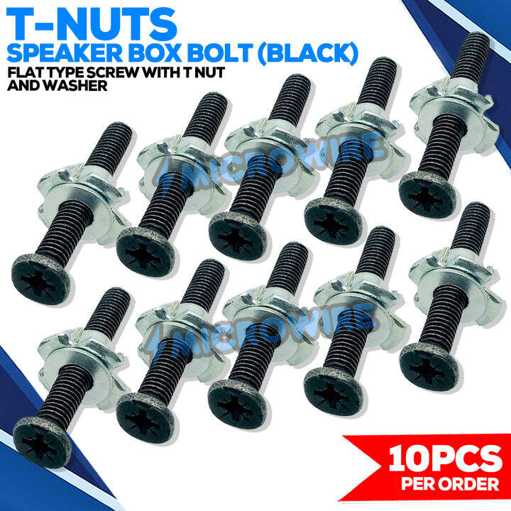 10PCS T-NUTS TNuts TNUT Flat Type Speaker Box Bolt w / T Nut and Washer ...