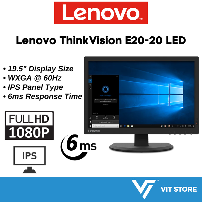 Lenovo ThinkVision E20-20 LED Monitor (19.5" WXGA, IPS, 6ms, 60Hz, VGA ...