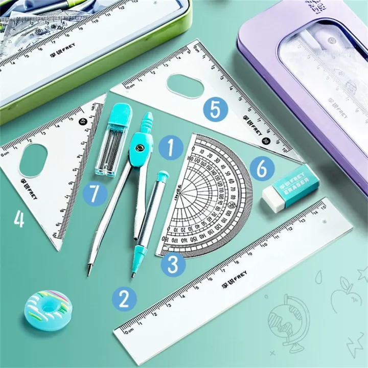 WENQI School Supplies for Students Drawing Compass Triangle Ruler ...