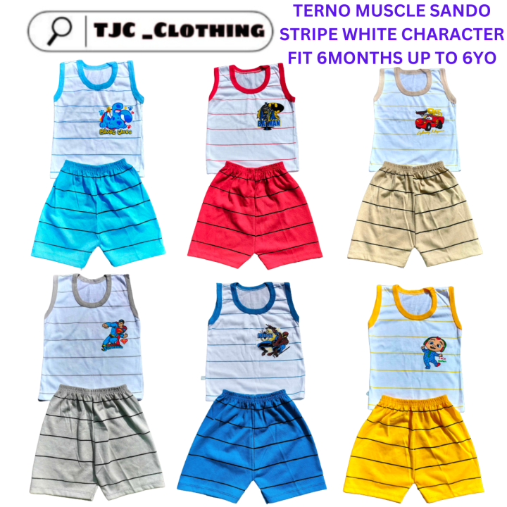 3pairs AND 6pairs TERNO MUSCLE SANDO STRIPE WHITE CHARACTER FOR KID BOY ...