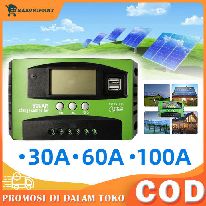 MPPT BARU Solar Charge Controller 30A 60A 100A Dual USB PV Solar Panel Battery Charger Regulator ...