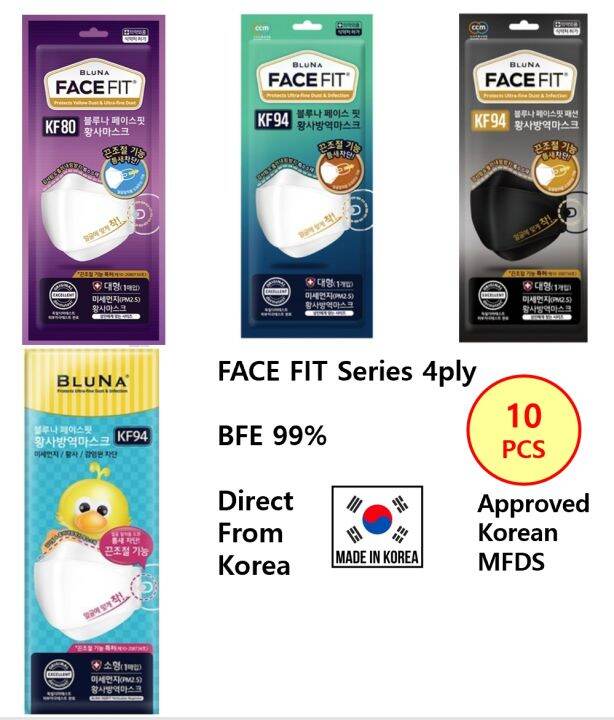 [Made in Korea] 10/30PCS BLUNA FACE FIT mask 4Ply individual packing ...