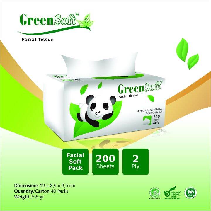 Facial Tissue Soft Pack (2Ply-200s) | 2 Packs | Green Soft | Lazada