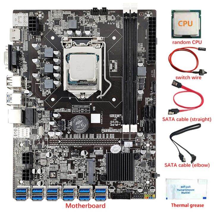 B75 12 Card BTC Mining Motherboard CPU+Thermal Paste+Switch Cable+2X SATA Cable 12 USB3.0 Slot ...