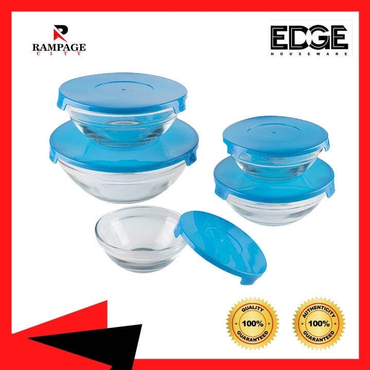 Edge Glass Storage Containers with Lids, Set of 5 Round Glass Food ...