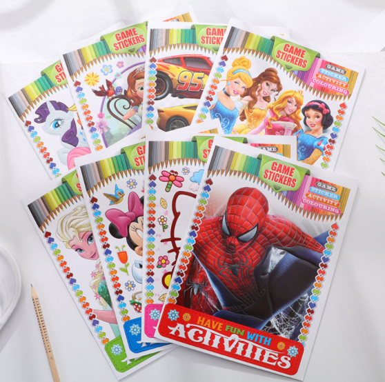 Cartoon Colouring Sticker Book 4 in 1 （1 book) 卡通填色本带贴纸 Colouring Book ...