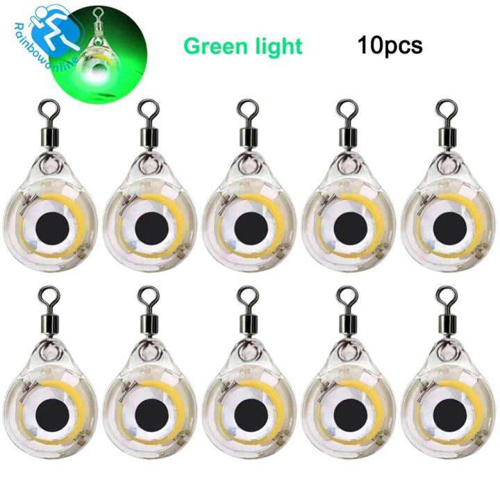 10Pcs Lighted Flasher Bait Mini Eye Shape Fish Lures Attractant Battery ...