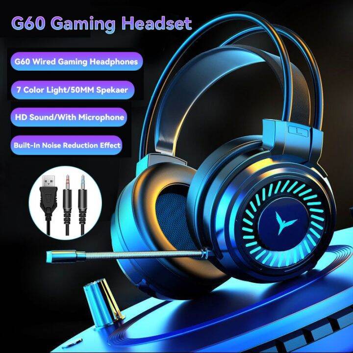 Gaming Headphone 3.5mm Wired Headset With Microphone 7.1 Stereo LED ...