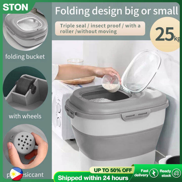 Goody 25KG Kitchen Rice Storage Bucket Foldable Rice Dispenser Storage ...