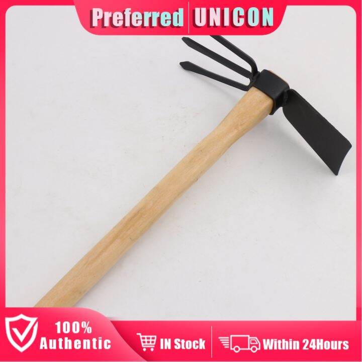 Garden 2 Ways Pick Iron Hoe with Wooden Handle Portable Dual-use Hoe ...