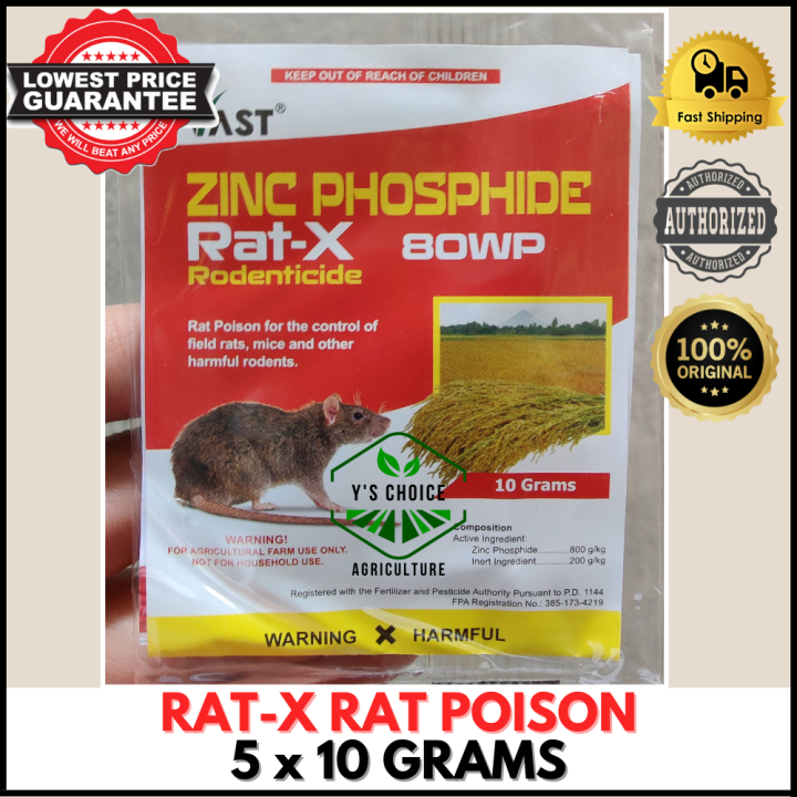 RAT-X (ZINC PHOSPHIDE) - RAT POISON / RAT KILLER - RODENTICIDE - 5 X 10 ...