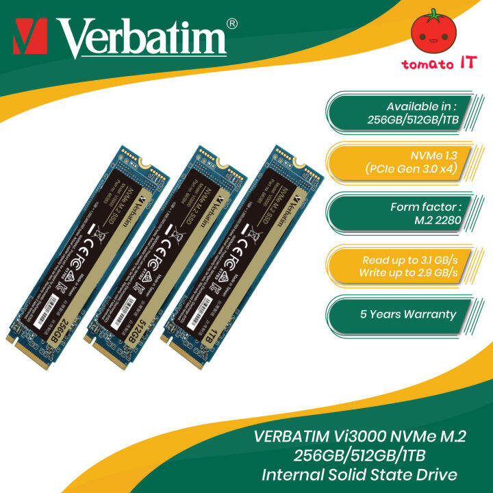 VERBATIM Vi3000 NVMe M.2 256GB/512GB/1TB Internal Solid State Drive ...