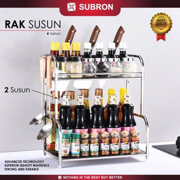 SUBRON Rak Bumbu Masak Peralatan Dapur Stainless 40cm 50cm 2 3 Susun ...