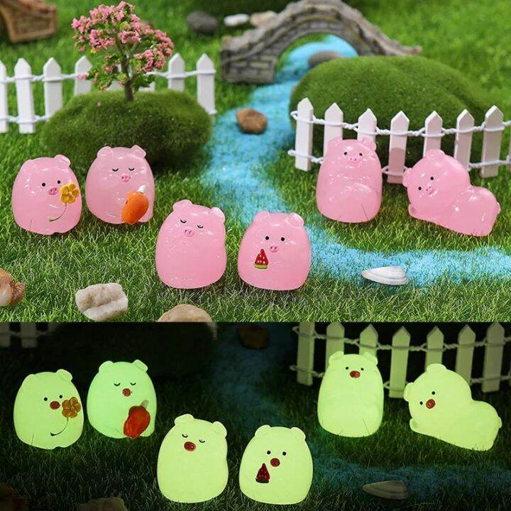 Resin Luminous Pigs Desktop Decor 6 Postures Pink Piggy Cute Animals ...