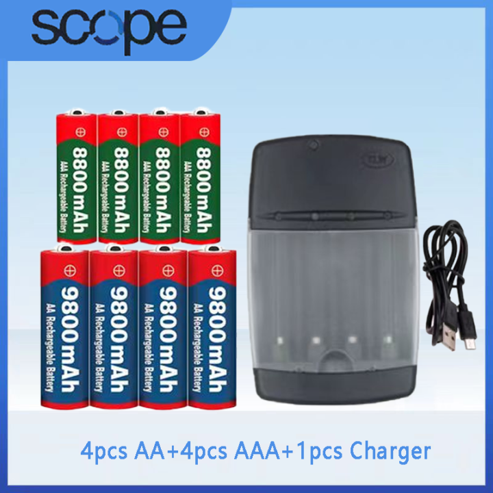 1.5V AA9800mAh+AAA8800mAh Alkaline rechargeable battery + 4-Slot LED ...