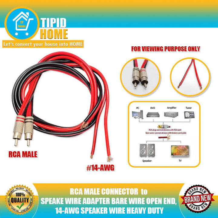 RCA MALE CONNECTOR to SPEAKE WIRE ADAPTER BARE WIRE OPEN END, 14-AWG ...