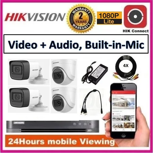 HIKVISION CCTV PACKAGE WITH AUDIO 2MP (ECO) 4 CAMERAS WITH BUILT IN MIC ...