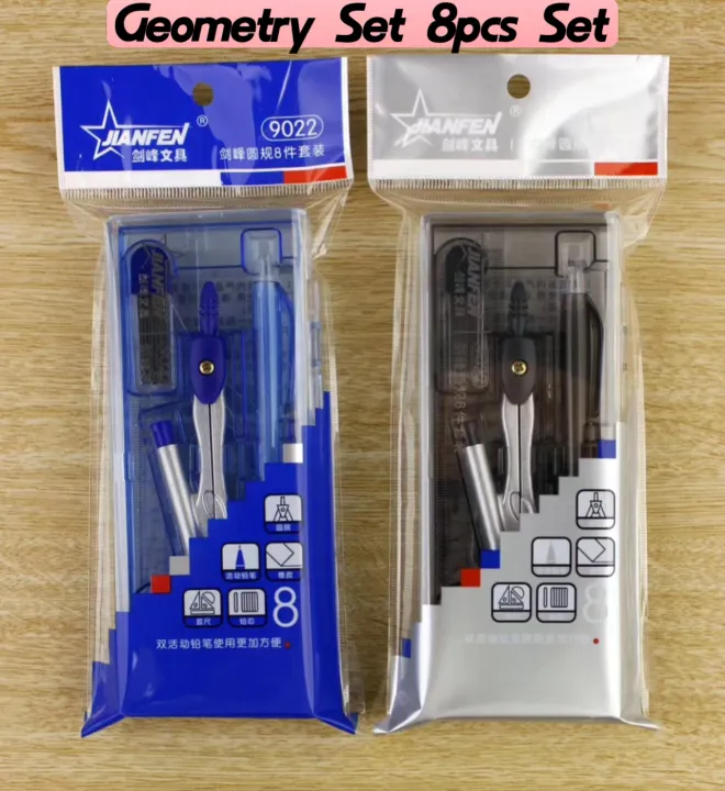 8pcs Compass Set With Set Square And Pencil Mathematical Instrument ...