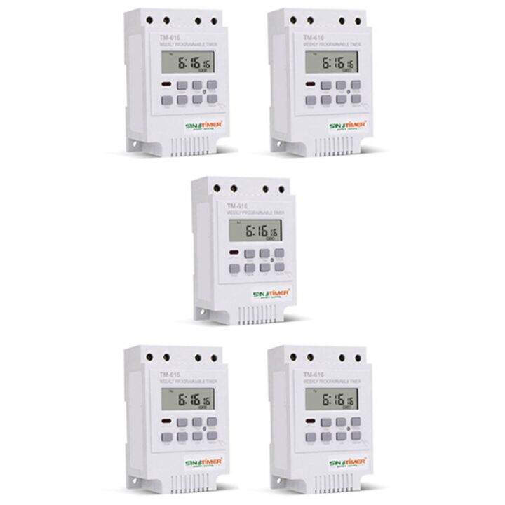 5x Tm616w 2 30a 220v Electronic Weekly Programmable Digital Time Switch Relay Timer Control
