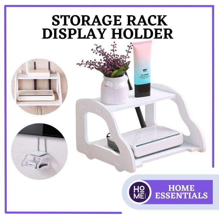 Storage Rack Display Holder Double Floating Wall Mount Shelf Wood Desk ...