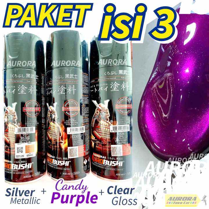PAKET Pilox Samurai Silver Metallic + Candy Tone Purple Ungu + Clear ...