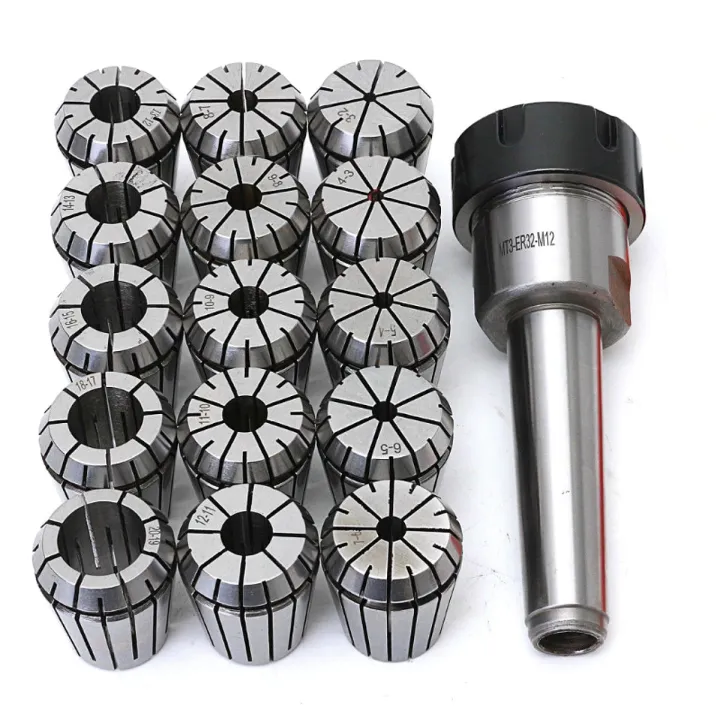 16pcs/set ER32 Collet Chuck Holder MT3 M12 Morse Taper + ER32 Spring Collets ID 3-20mm For Lathe ...