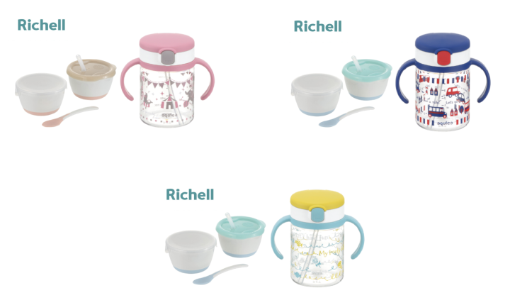 Richell AQULEA Meal Training Set & Clear Straw Bottle Mug Combo for ...