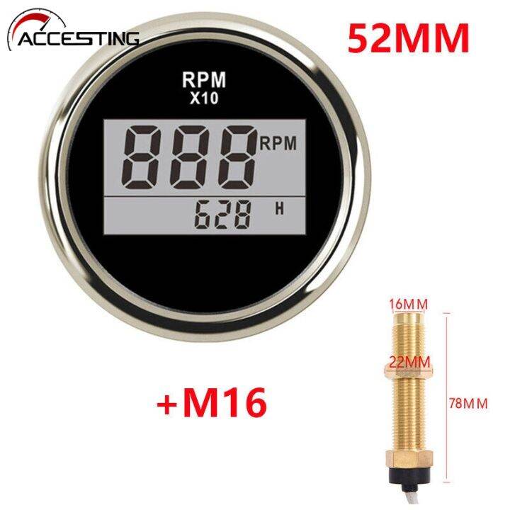 52mm Marine Digital Tachometer Waterproof 0-9990RPM Tachometer with ...