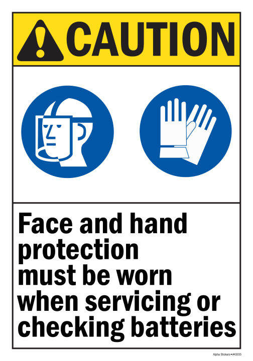 Battery Warning Signs Caution Face and Hand Vinyl Sticker Size: 7"W x ...