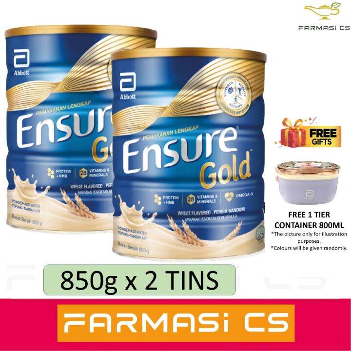 Abbott Ensure Gold Wheat Flavored 850g x 2 Tins (TWIN) FREE CONTAINER EXP:08/2024 [powder milk ...