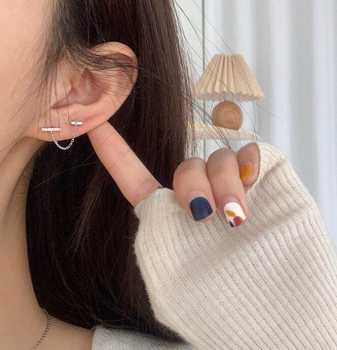 goodgift_station - diamond double pierced earrings silver 925 ต่างหูเงินแท้ 925 ต่างหูสำหรับคน ...