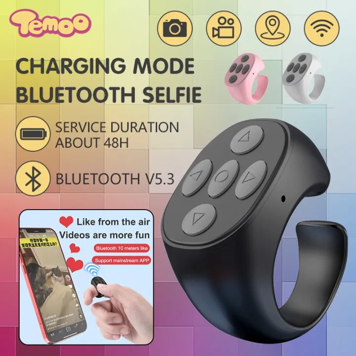 Temoo แหวนนิ้วแหวนควบคุมระยะไกลบลูทูธโทรศัพท์มือถือจับเวลาวิดีโอสั้นการควบคุมระยะไกลขี้เกียจ ...