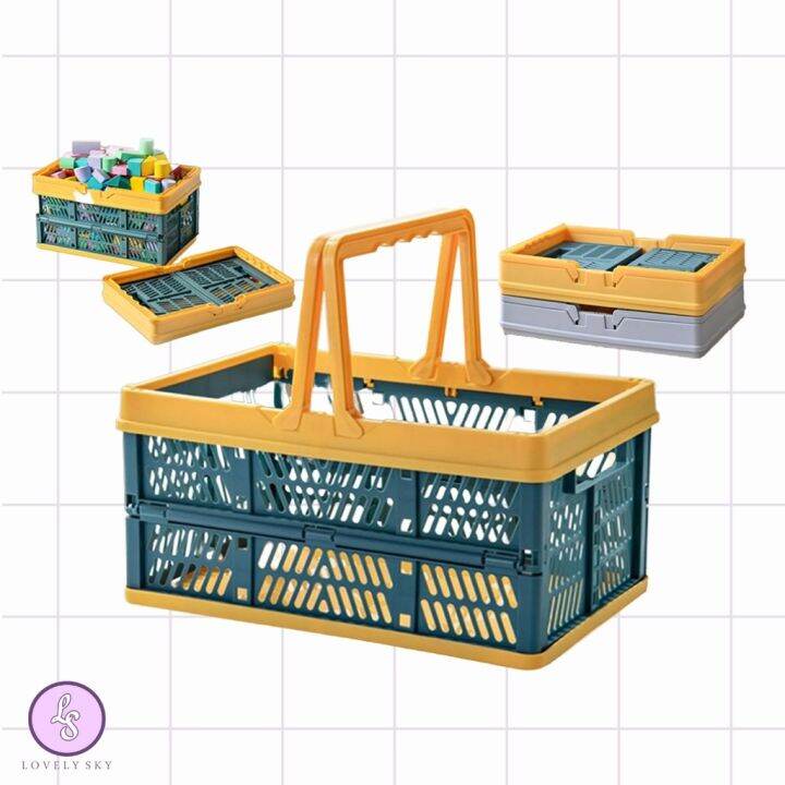 Collapsible Crate Plastic Folding Storage Box Basket Utility Desktop ...
