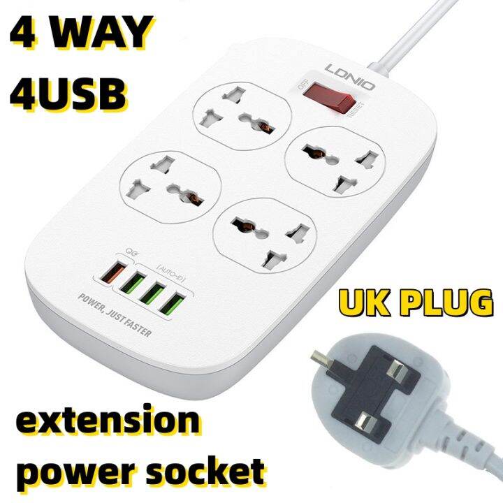 4 Way 4 USB Port Extension Power Socket White LDNIO Power Strips 10A ...