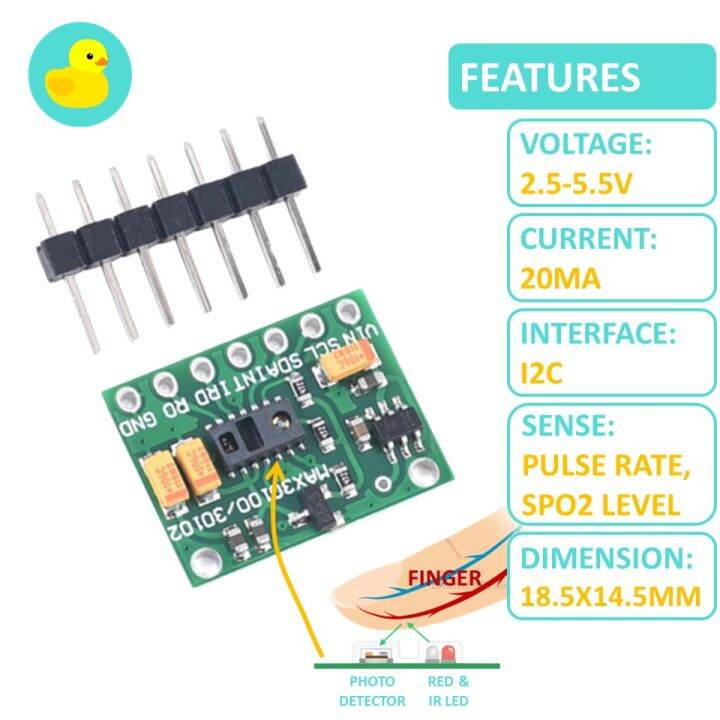 MAX30100 Pulse Heart Rate Sensor Module and Pulse Oximeter (SpO2) For ...