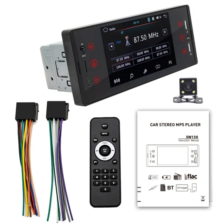1 Din Car Radio Player Bluetooth In-Dash HD Multimedia Player Steering ...