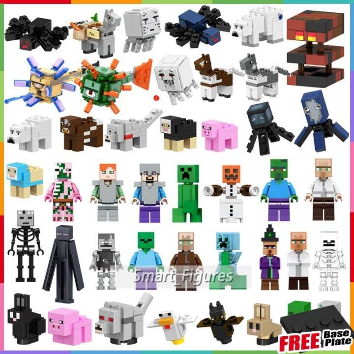 Minecraft Series Minifigures Steve Alex Villager Wolf Cows Squid Rabbit ...