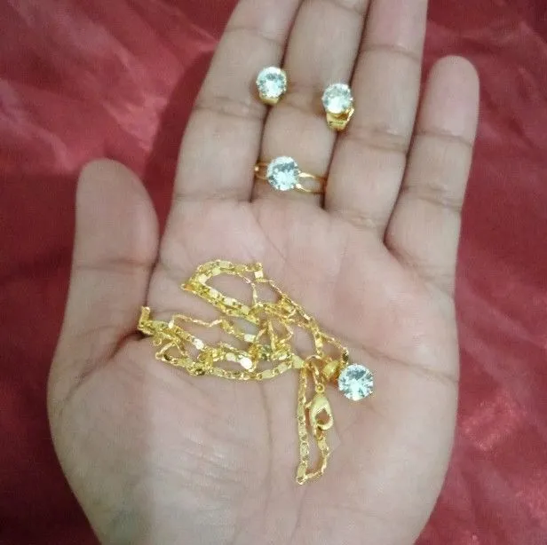 ROUND 3in1 set jewelry 18k necklace earrings with ring | Lazada PH