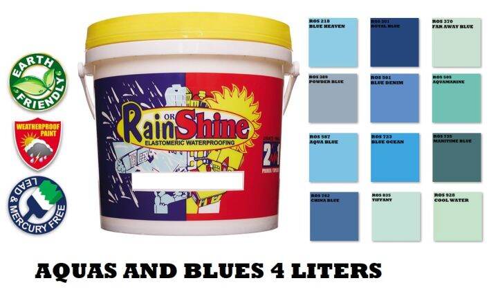 RAIN OR SHINE COLORS AQUA & BLUE PAINT 4 LITERS | 1 GALLON ...