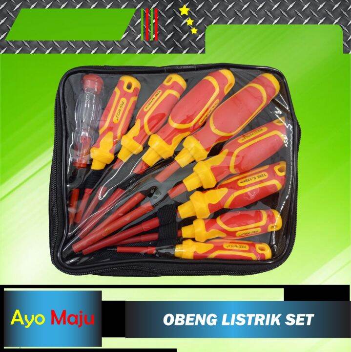 Obeng Listrik Set 9pcs 1000V / Insulation ScrewDriver Test Pen Set ...