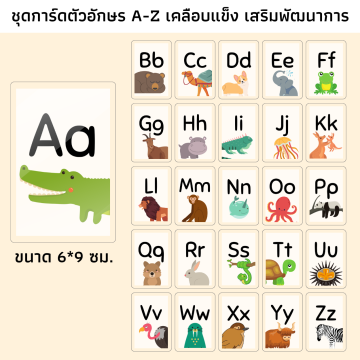 🦁🐰บัตร A-Z เคลือบแข็งรูปสัตว์ 26 ใบ🐼🐙 บัตรชุด A-Z animal การ์ด a-z แผ่นป้าย a-z แผ่นป้ายตัวอักษร ...