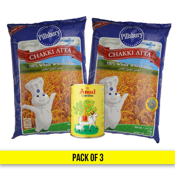 Pillsbury Chakki Atta 5kgX2 ,Amul ghee Yellow tin 1L (Soft rotis ...