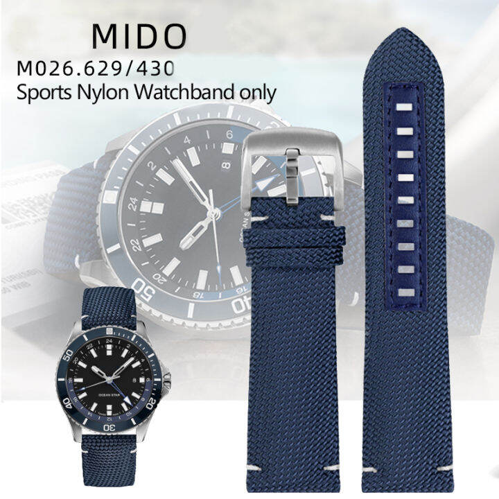 Jam Tangan Kulit Nilon 22Mm untuk Mido Navigator M026.629/430 Ocean Star M042.430 Citizen Tali ...