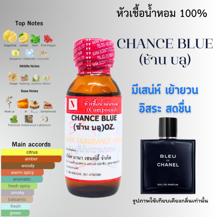 หัวเชื้อน้ำหอมแท้ 100% กลิ่นช้าน บลู (CHANCE BLUE ) ขนาด 30 ML ...