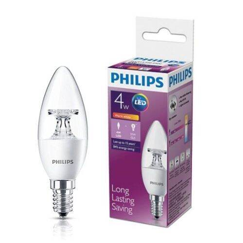Philips Essential LED Candle B35 4w E14 Warm White Clear Bulb Non ...