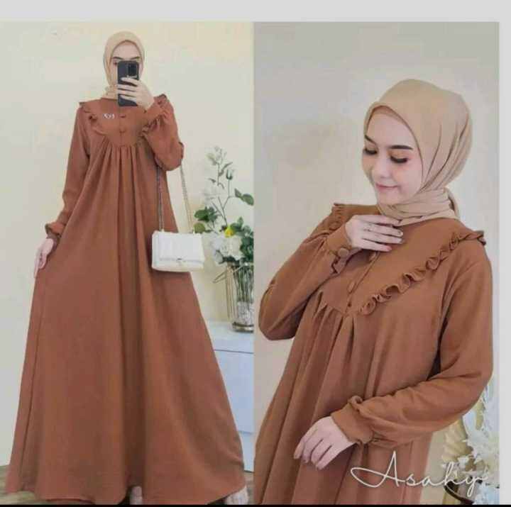 Asahy Dress Busui / Ukuran M~L~XL / Gamis Wanita Muslin Bahan Crinkle ...