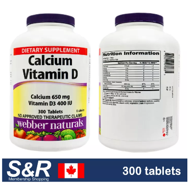 Webber Naturals Calcium Vitamin D Calcium 650 mg, Vitamin D3 400 IU 300 ...