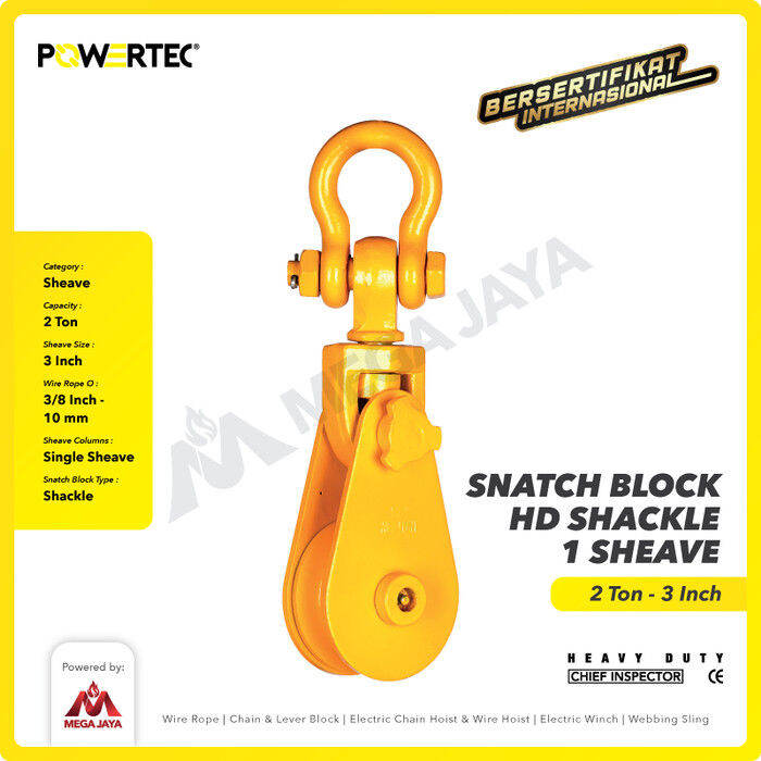 SNATCH BLOCK / PULLEY BLOCK 1 SHEAVE SHACKLE 2 TON - 3" POWERTEC HD ...
