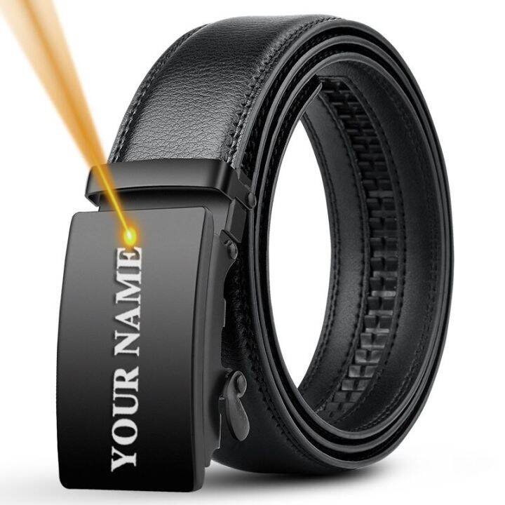 Custom Name Logo Gift for Men Black Automatic Buckle Waist Belt Men ...